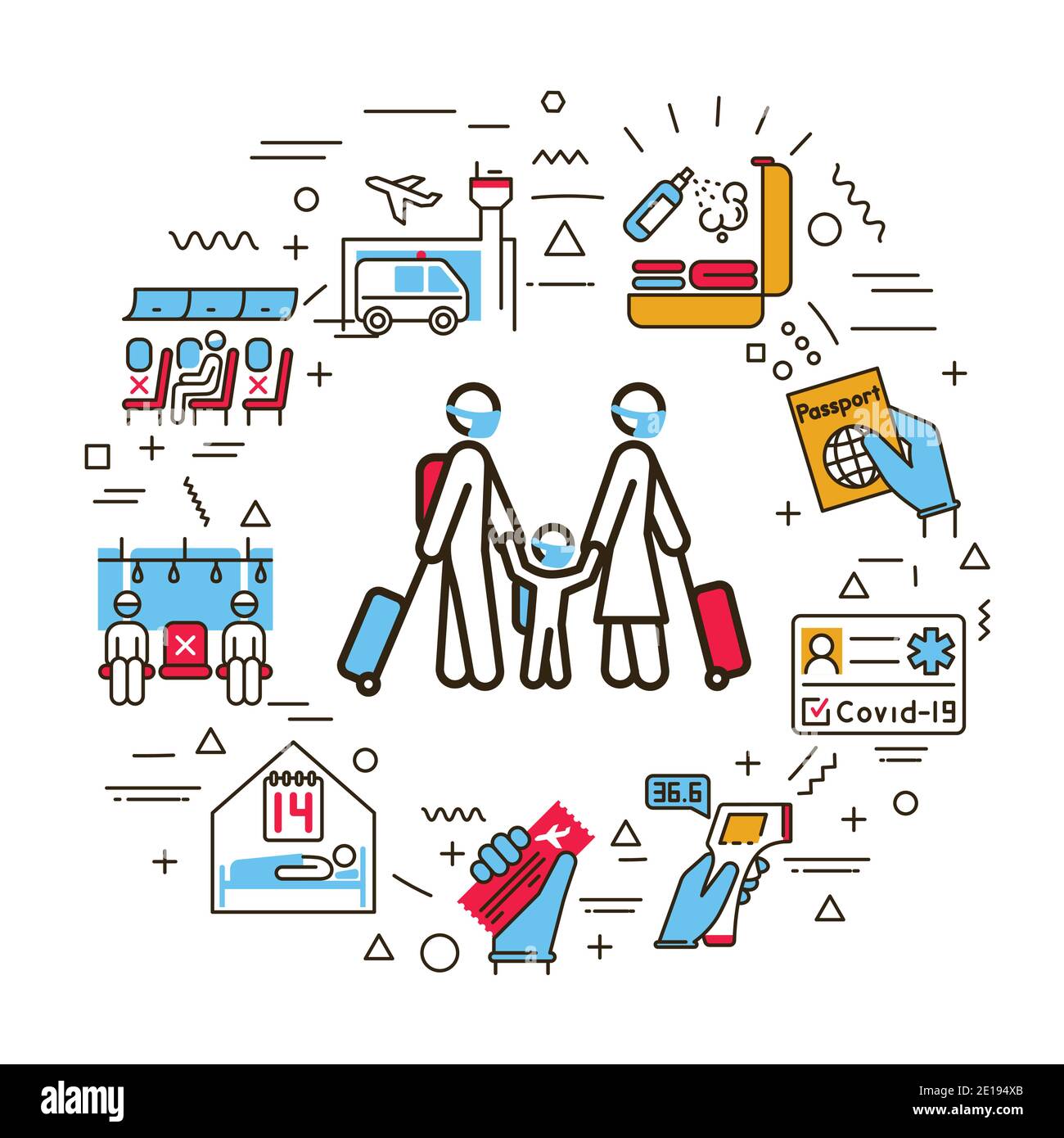 Safe travel web banner. Infographics with linear icons on white ...