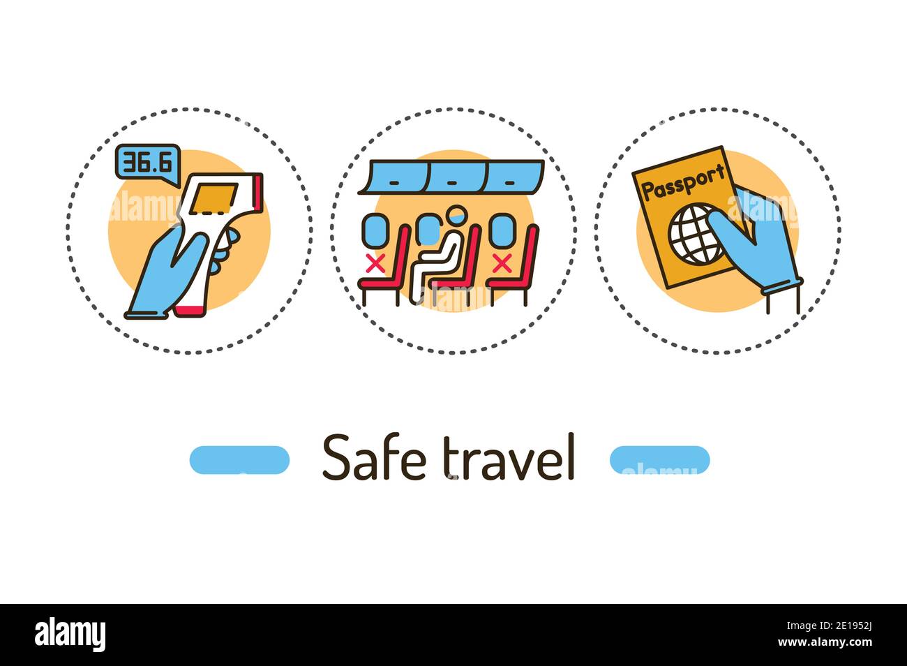 Safe travel outline concept. Social security line color icons ...