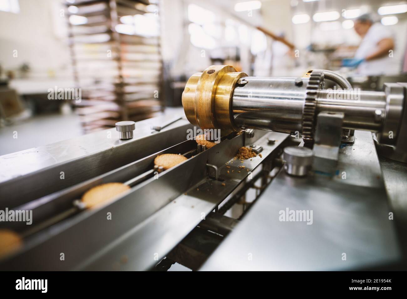 Cookie factory, food industry. Fabrication. Cookie production Stock ...