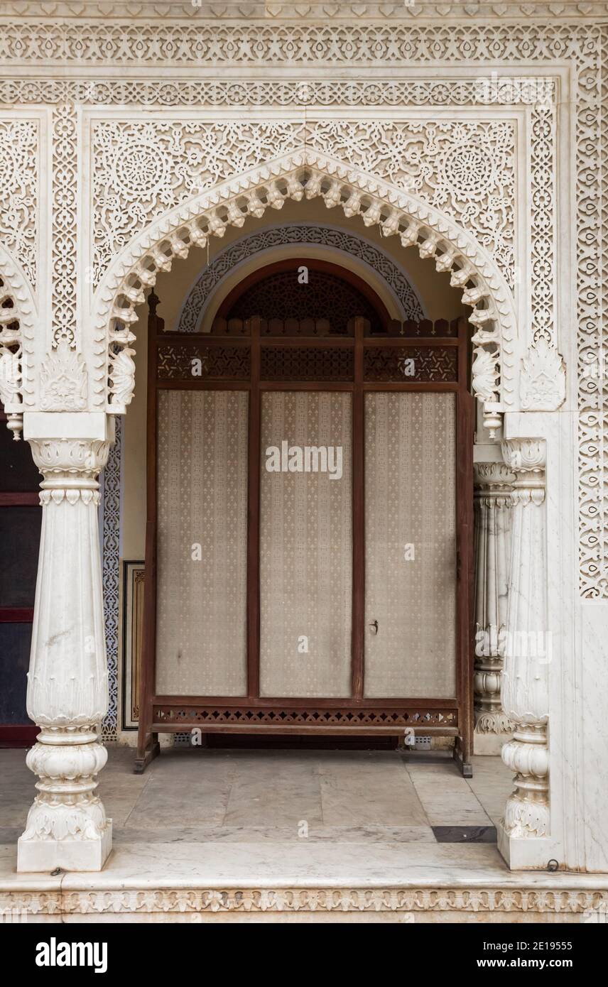 Detailed decorations of an arch in the city palace of Jaipur, India ...