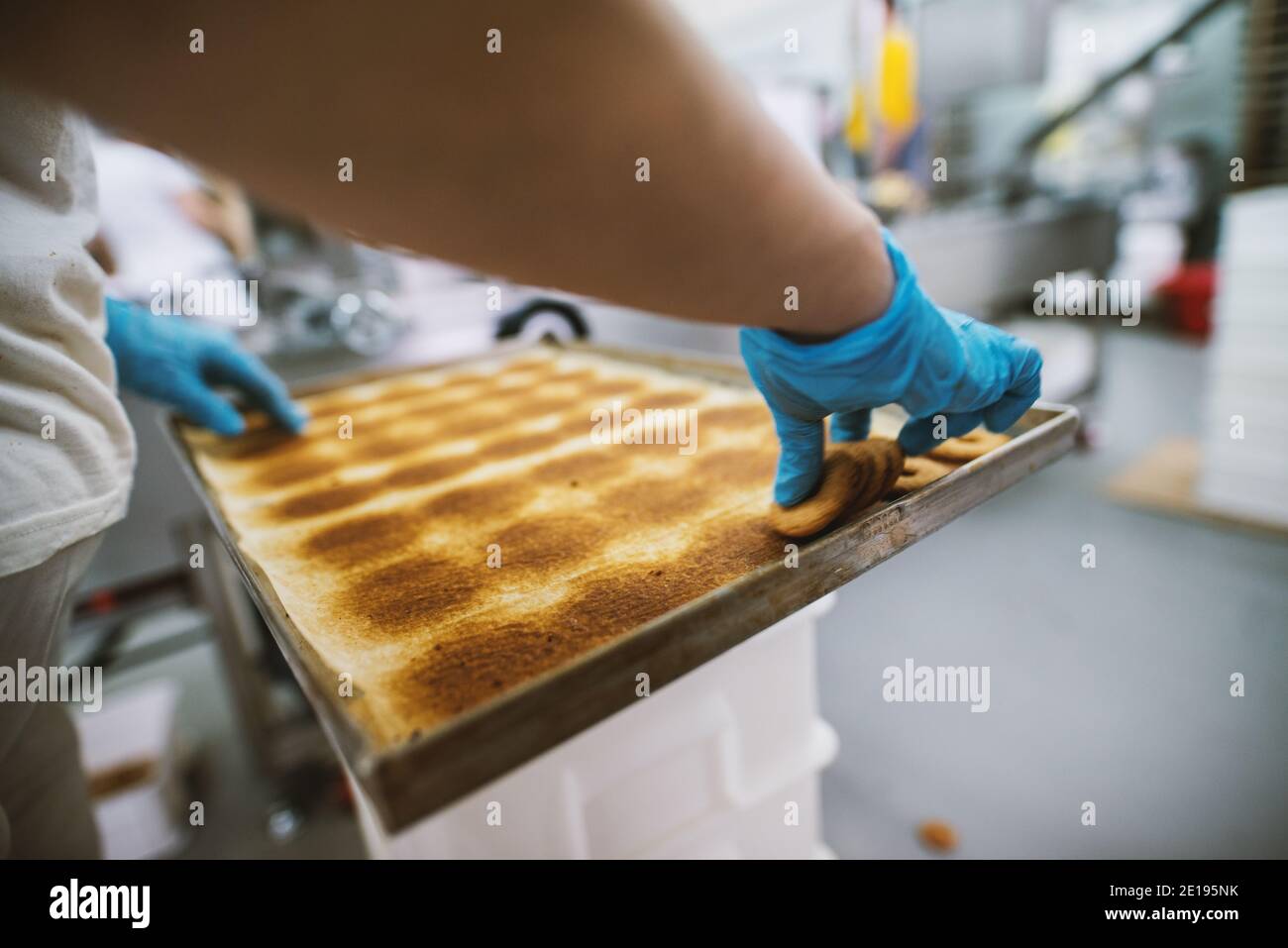 Cookie factory, food industry. Fabrication. Cookie production Stock ...