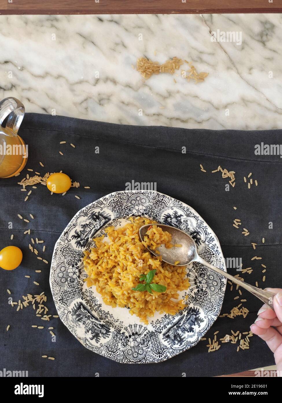Italian lunch table setting top view Stock Photo - Alamy