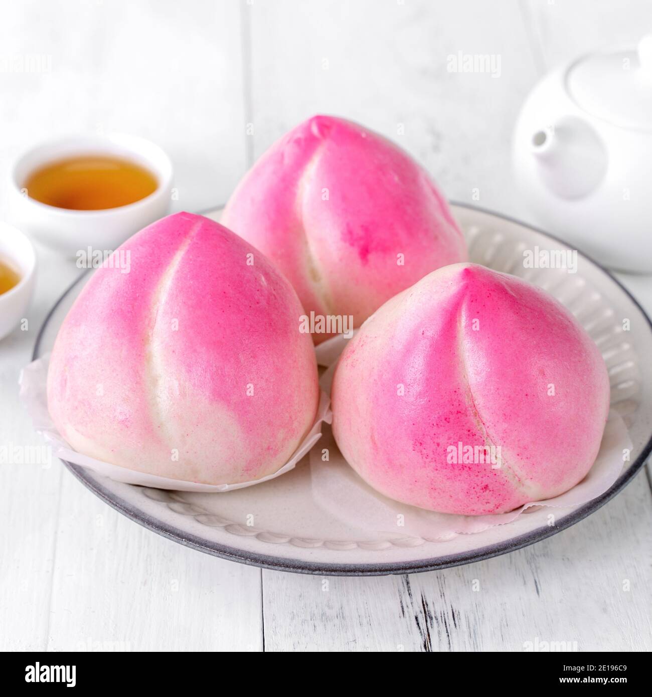 Pink Chinese peach birthday bun food named Longevity peach shoutao on ...