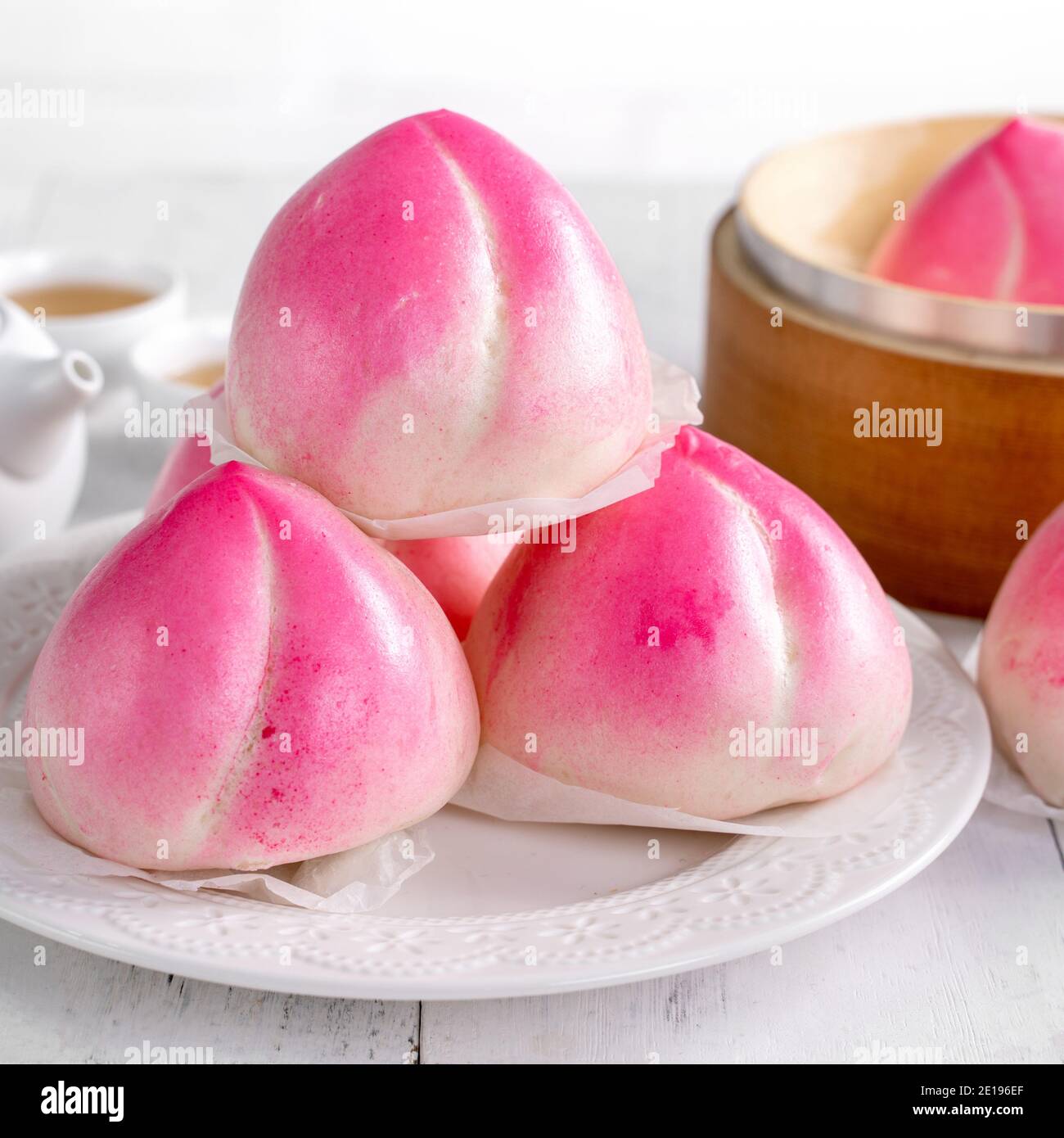 Pink Chinese peach birthday bun food named Longevity peach shoutao on ...