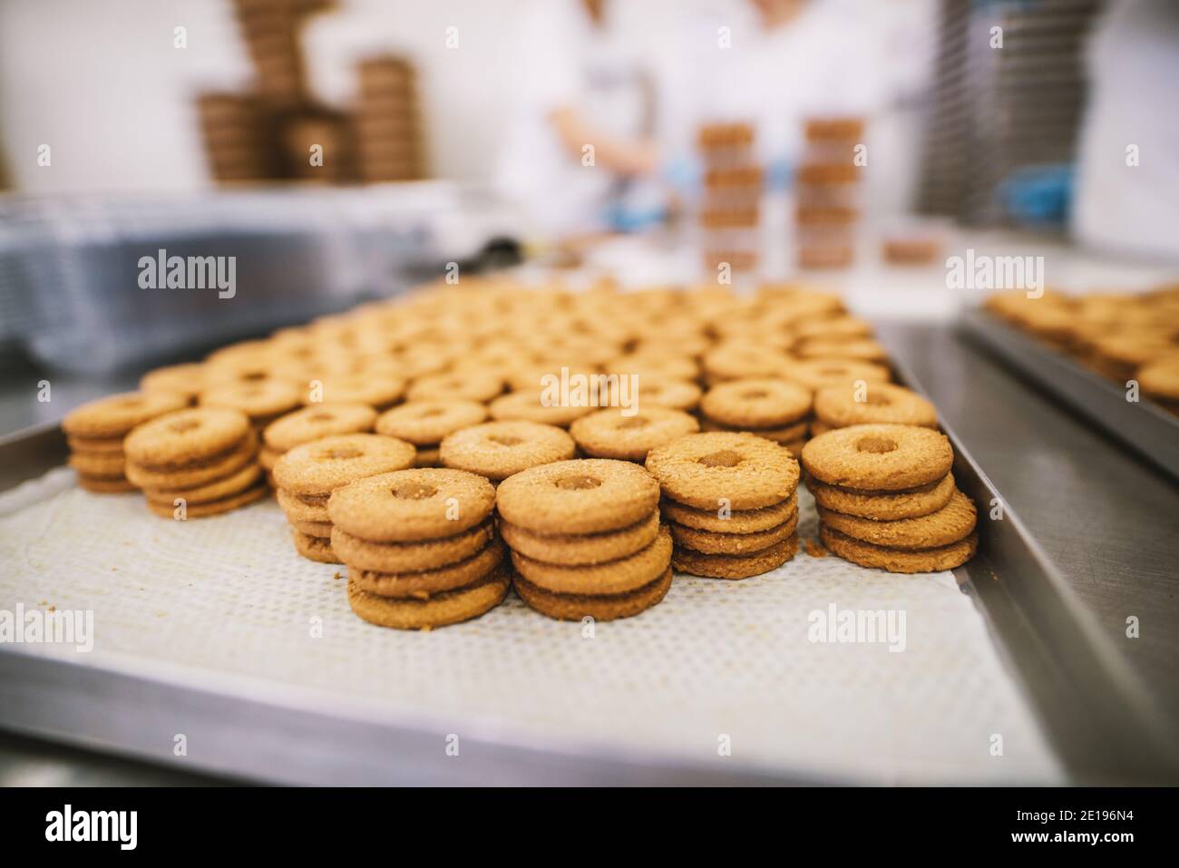 Cookie factory, food industry. Fabrication. Cookie production Stock ...