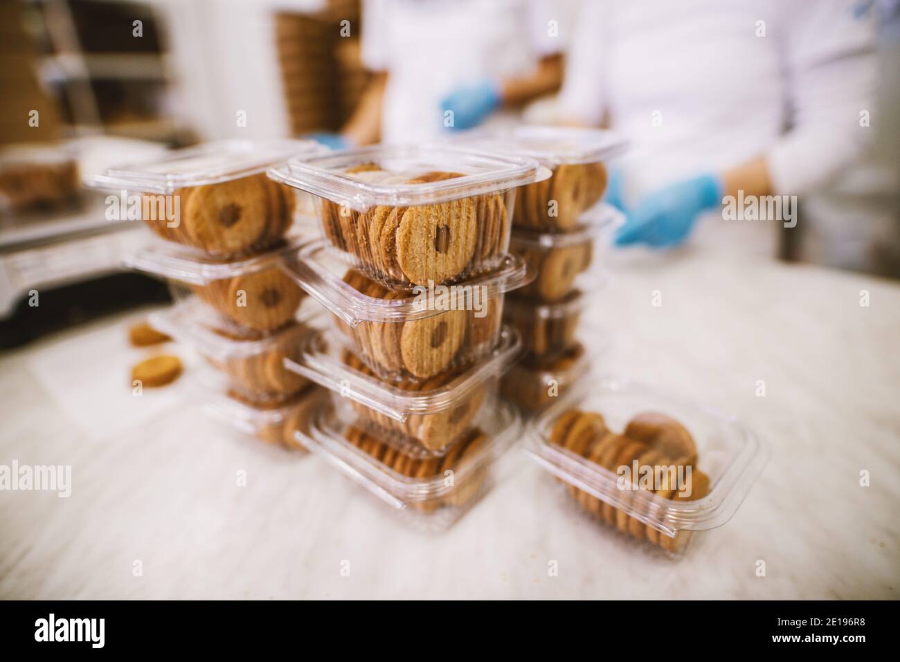 Cookie factory, food industry. Fabrication packing. Cookie production ...