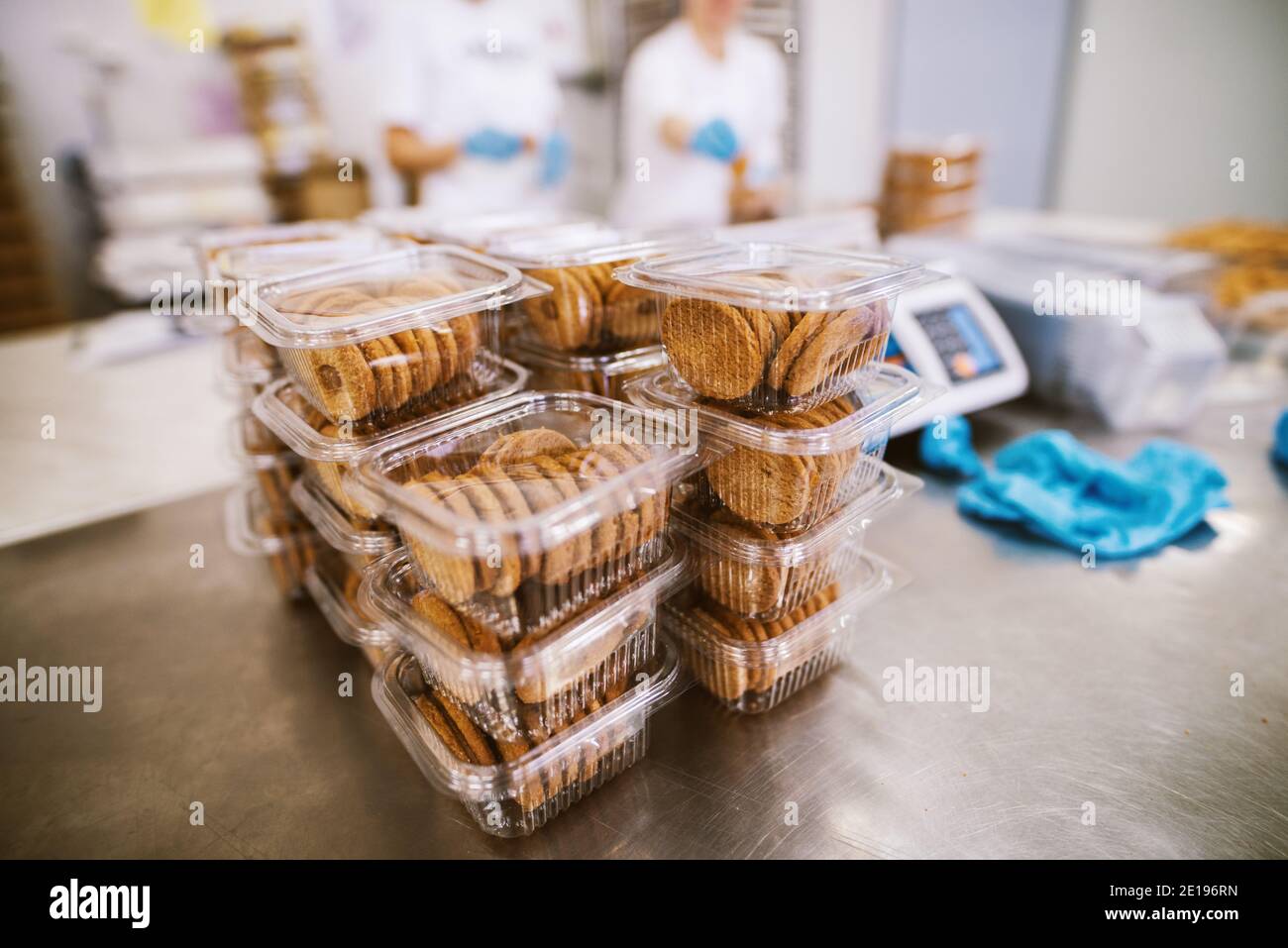 Cookie factory, food industry. Fabrication packing. Cookie production ...