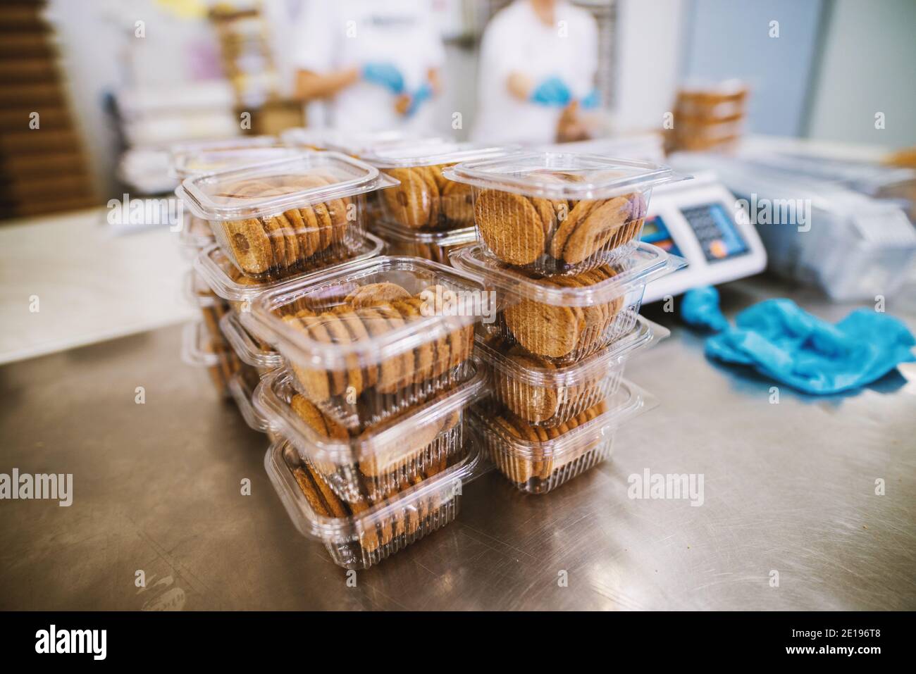 Cookie factory, food industry. Fabrication packing. Cookie production ...