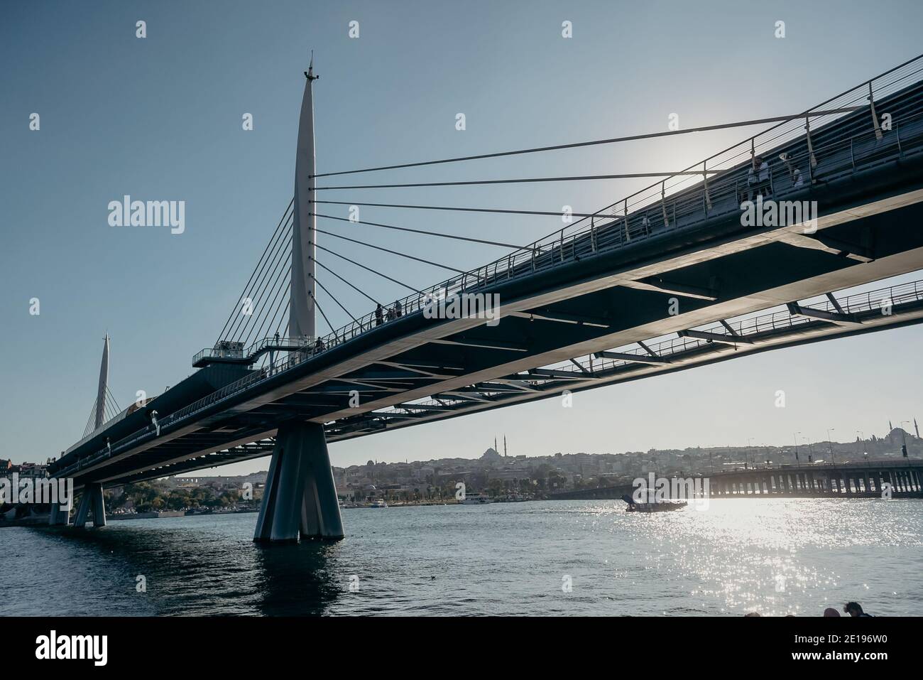 ISTANBUL, TURKEY - AUGUST 12, 2019: Halic metro bridge and Golden Horn ...