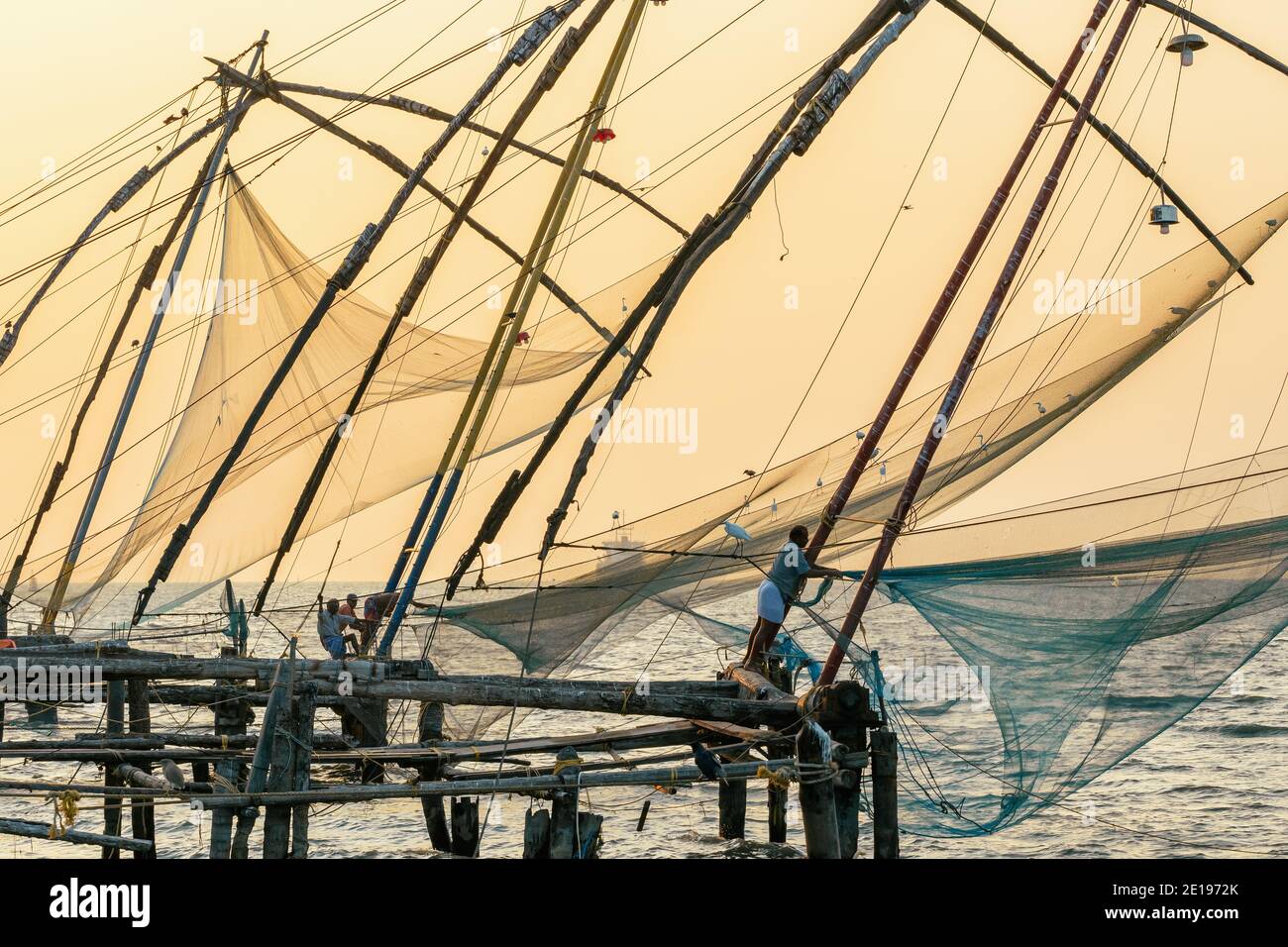 Cochin, Kerala - February 1, 2020: Chinese fishing net at sunset in ...