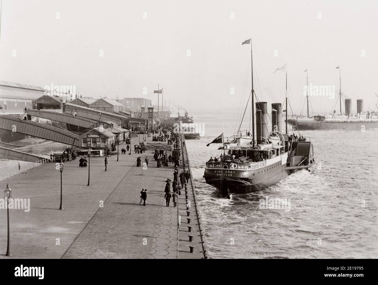 19th century vintage photograph: ship leaving the dock at the port of ...
