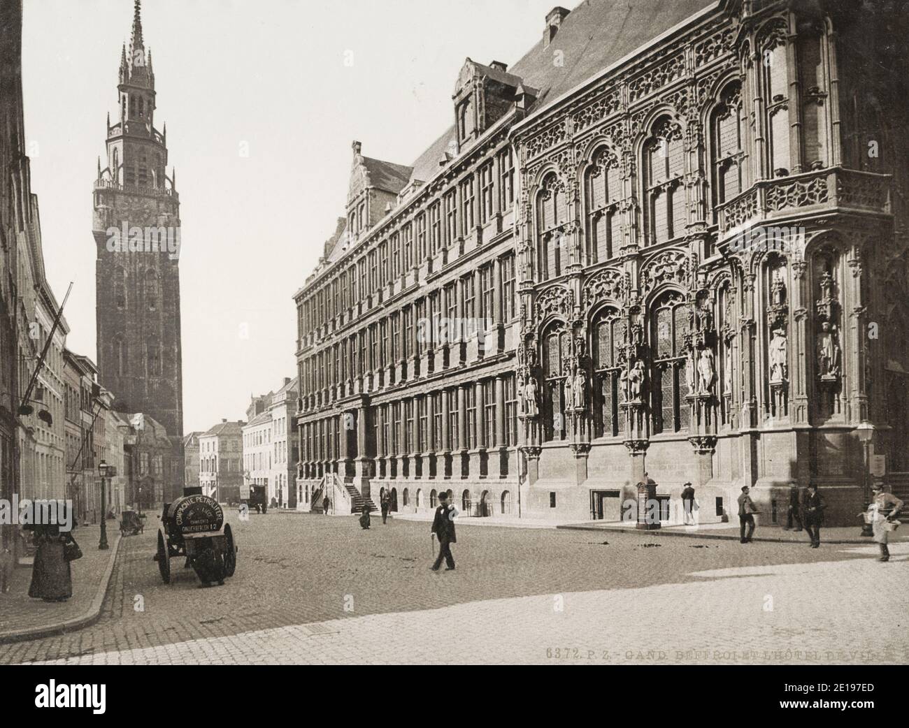 19th century vintage photograph: The 91-metre-tall belfry of Ghent is ...