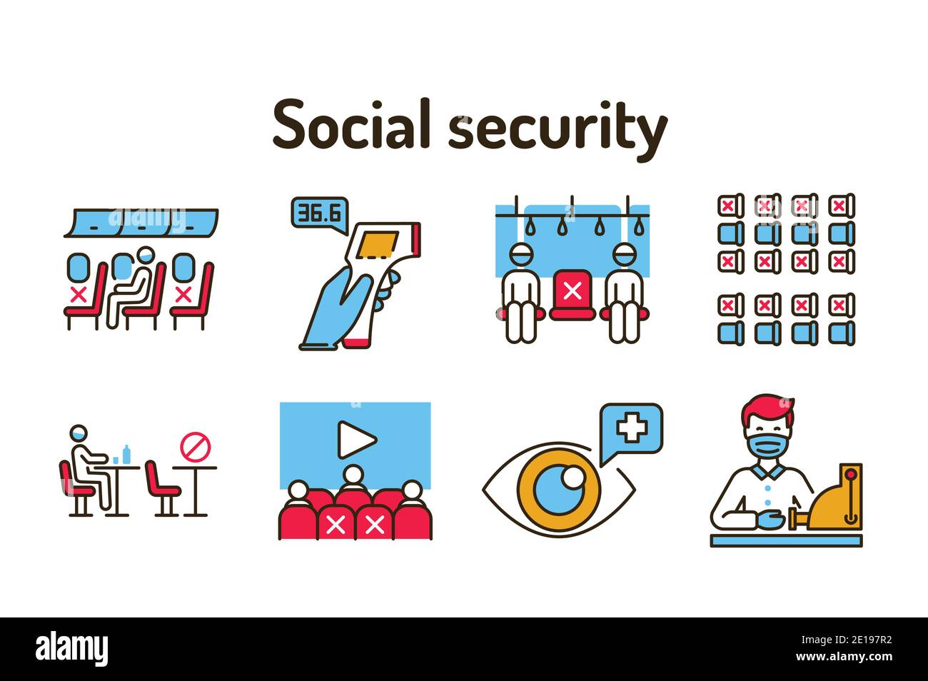 Social security color line icons set. Pictograms for web page, mobile ...