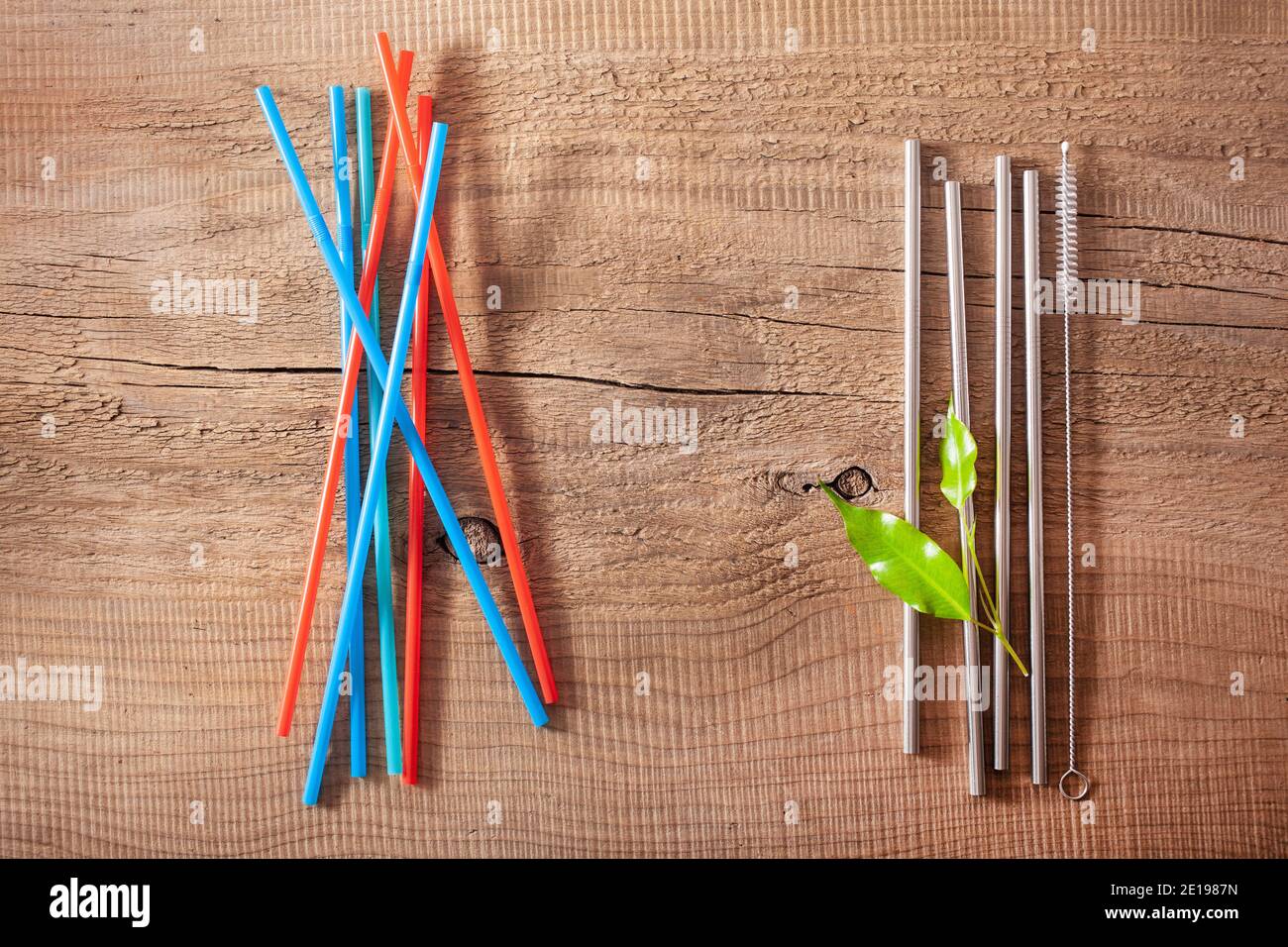 single use plastic and reusable metal eco-friendly drinking straw. zero ...