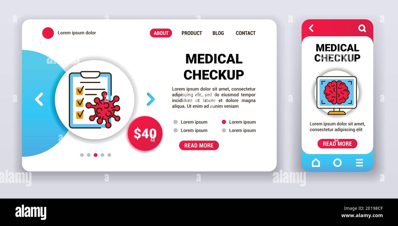 Medical checkup web banner and mobile app kit. Health care. Outline ...