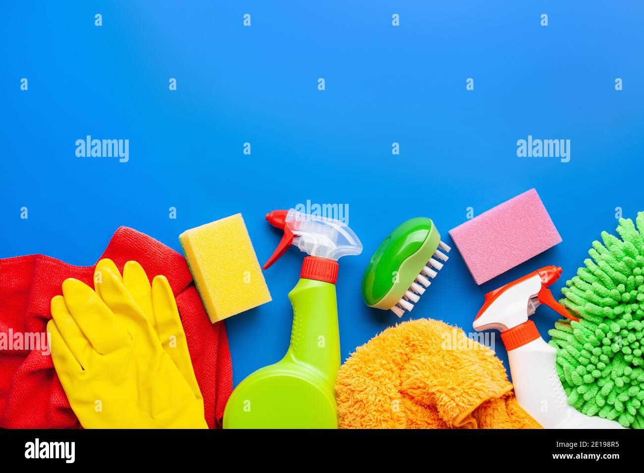 cleaning products household chemicals spray brush sponge glove Stock ...