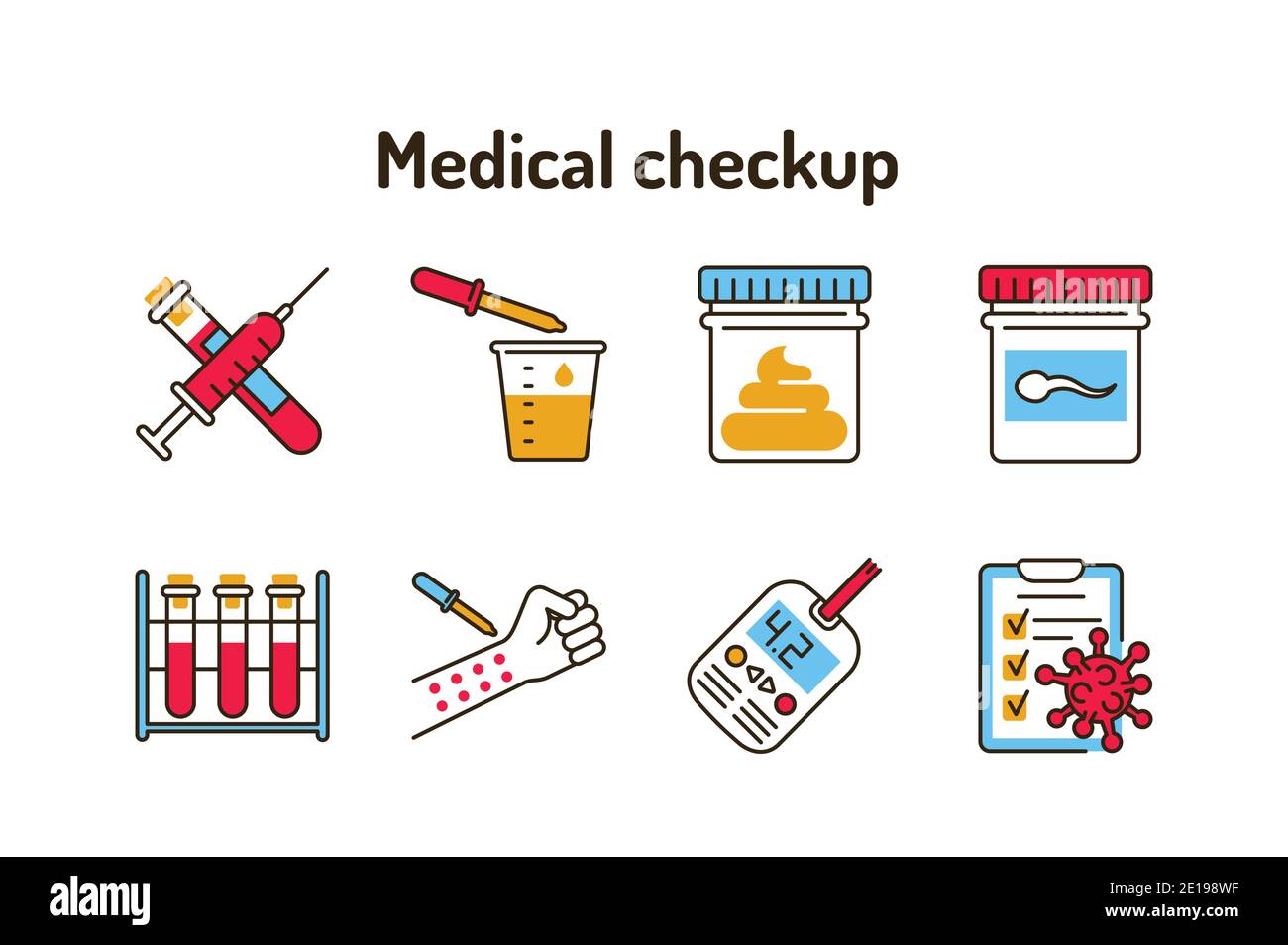 Medical checkup color line icons set. Laboratory diagnostics ...