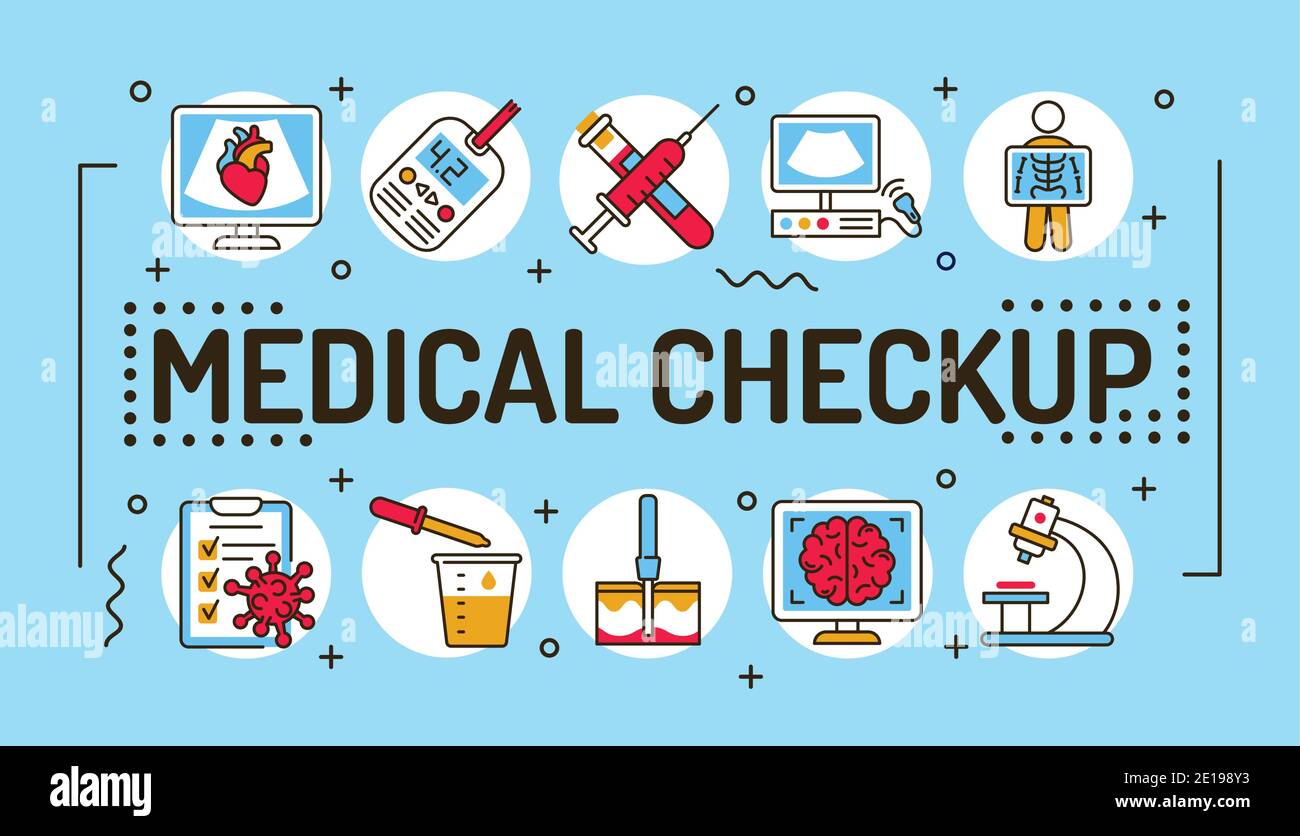 Medical checkup word lettering typography. Infographics with linear ...