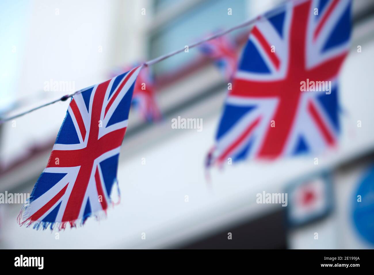 Great British Union Jack bunting flags Stock Photo - Alamy