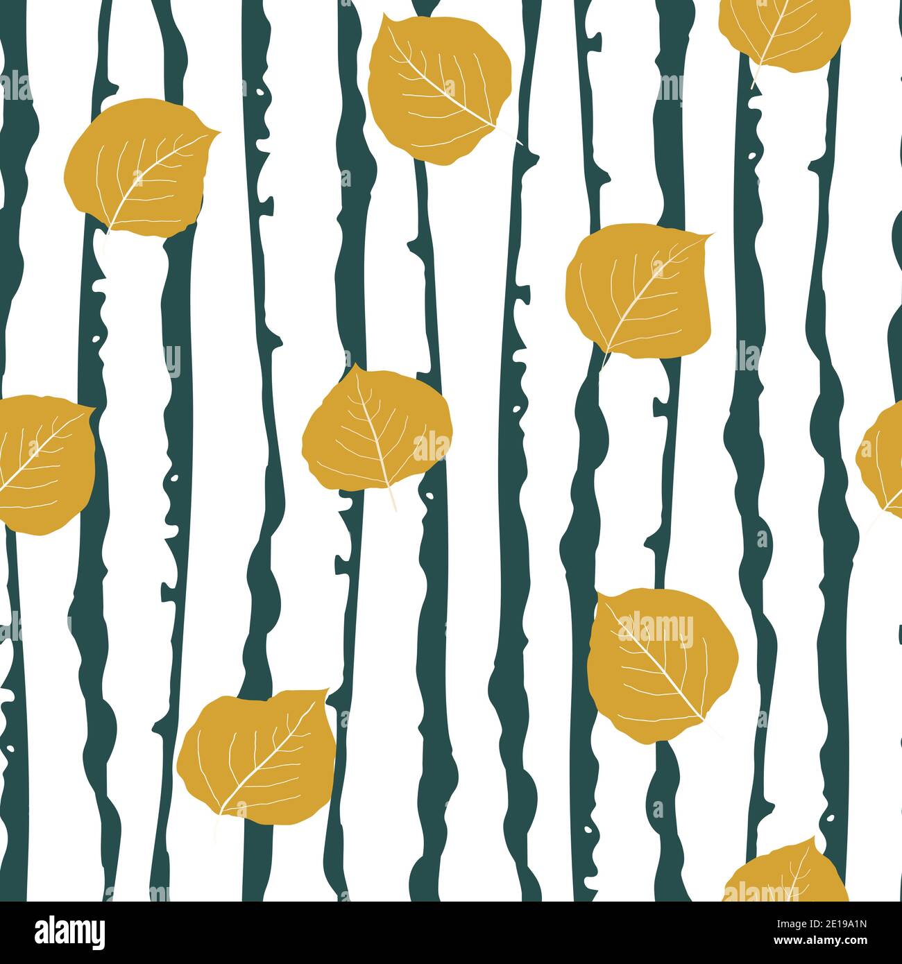 Golden aspen leaf forest seamless vector pattern background. Beautiful ...