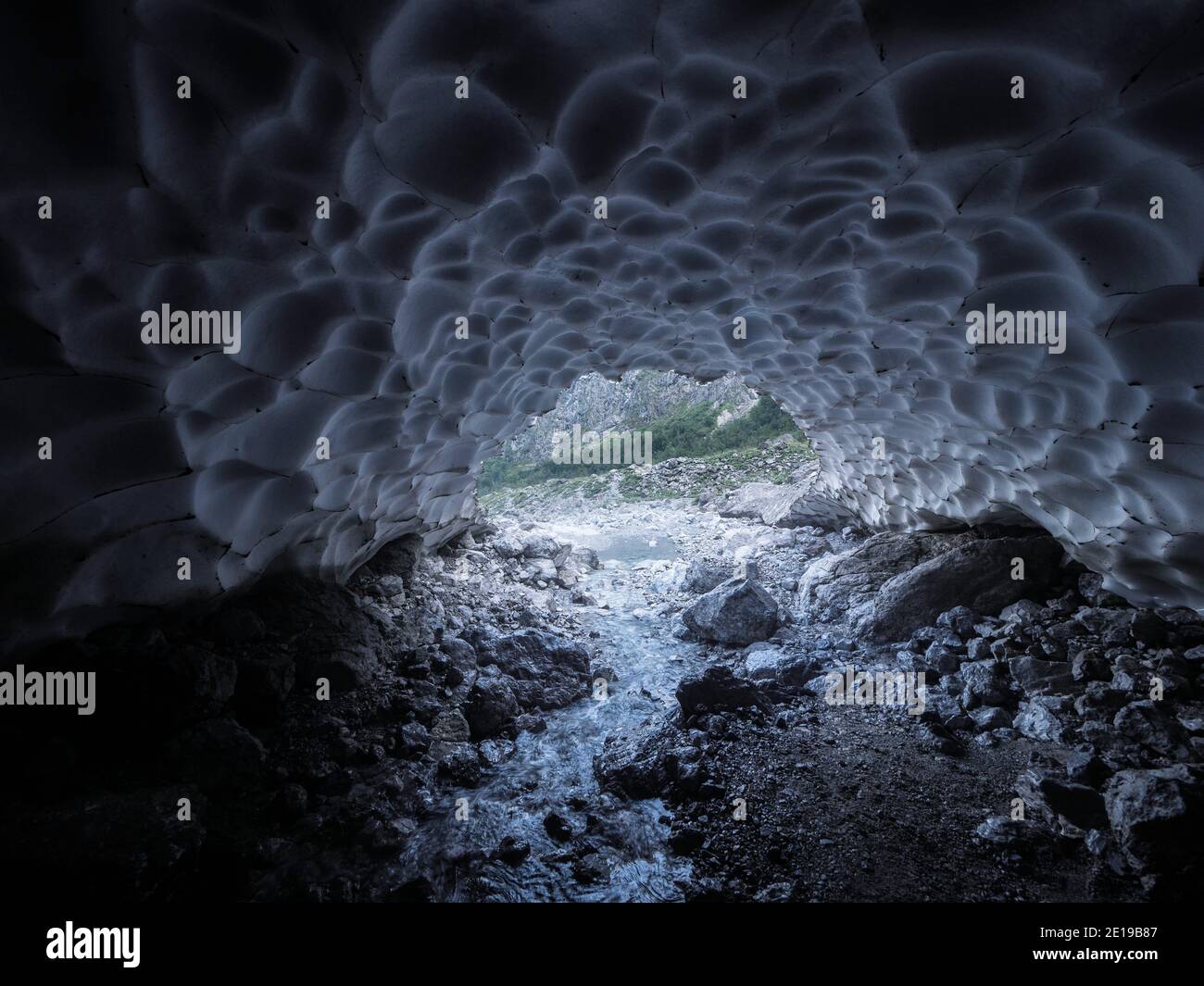 Panorama of ice cave Eiskapelle chapel glacier cavern snow tunnel ...