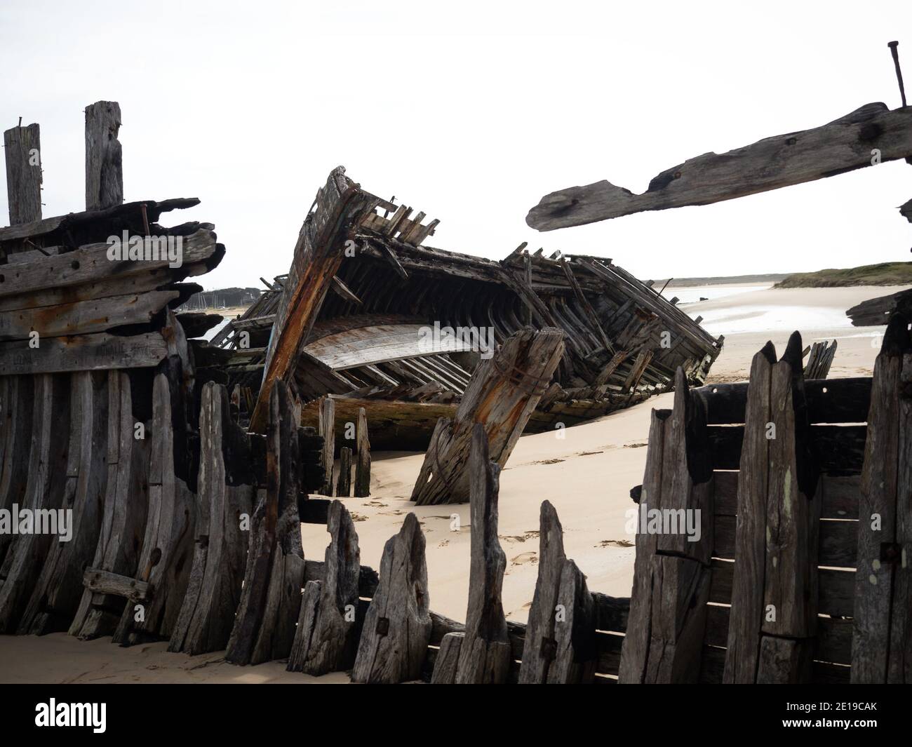 Stranded broken wooden shipwrecks on fishing boat ship naval graveyard ...