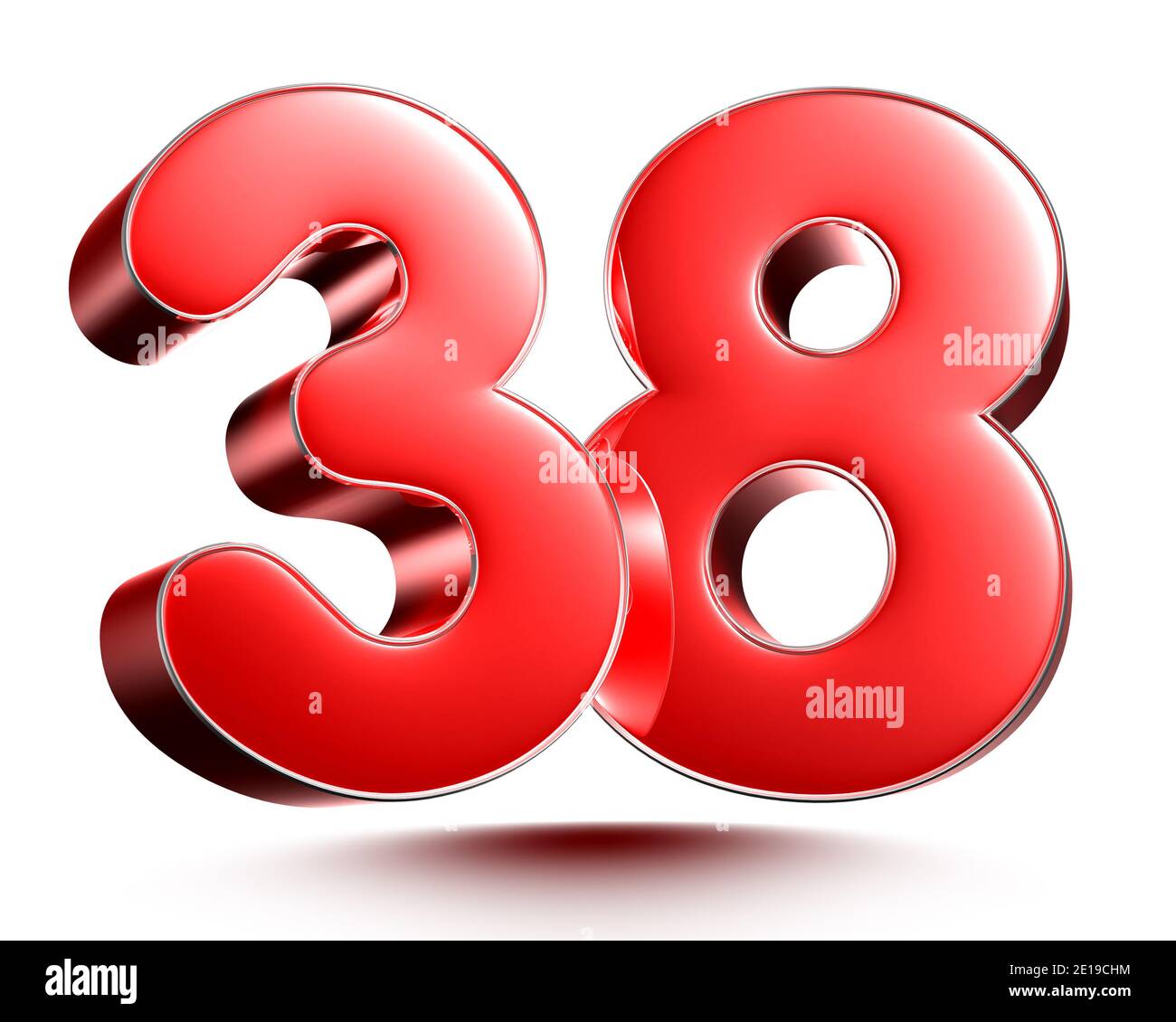 Red numbers 38 isolated on white background illustration 3D rendering ...