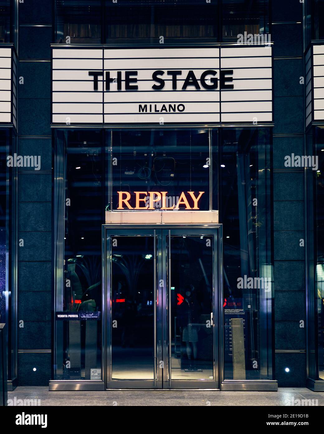 Replay shop front and logo signboard over the entrance of the store ...