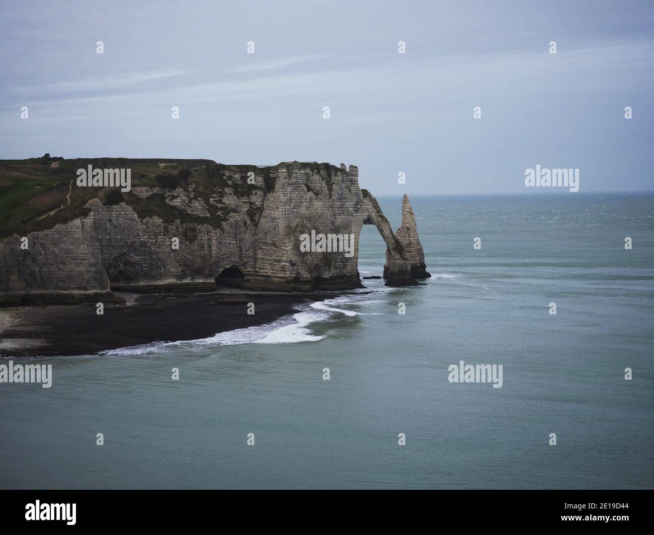 Panoramic view of Etretat chalk complex white cliffs natural bridges ...