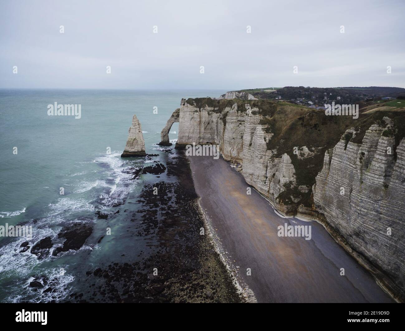 Panoramic view of Etretat chalk complex white cliffs natural bridges ...