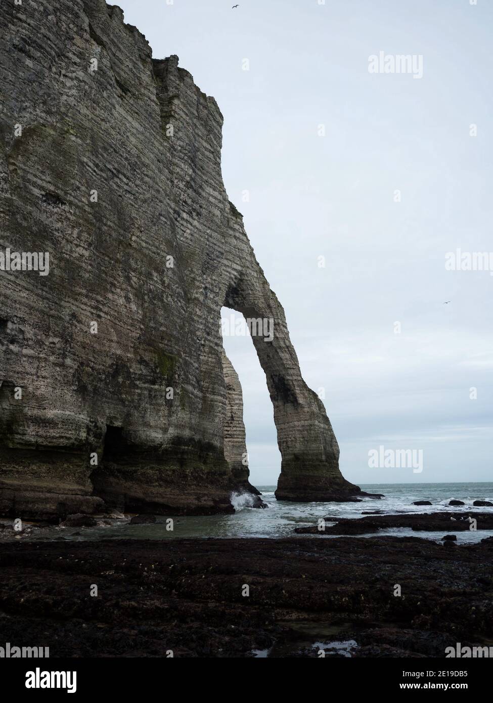Panoramic view of Etretat chalk complex white cliffs natural bridges ...