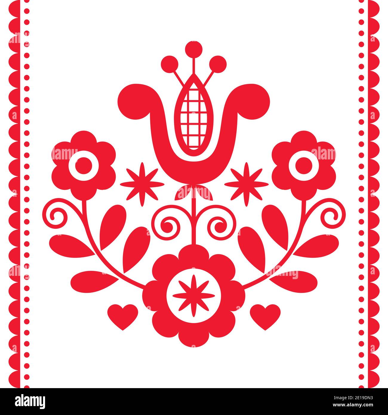 Polish folk art vector round design with flowers perfect for greeting ...