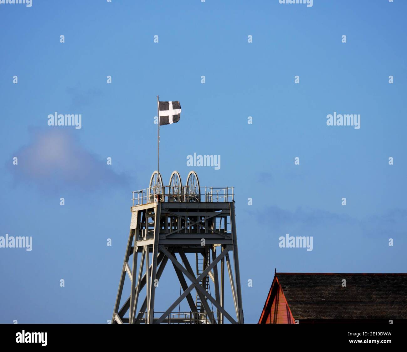 St Piran's flag flies from Robinson's shaft, South Crofty mine, Pool ...