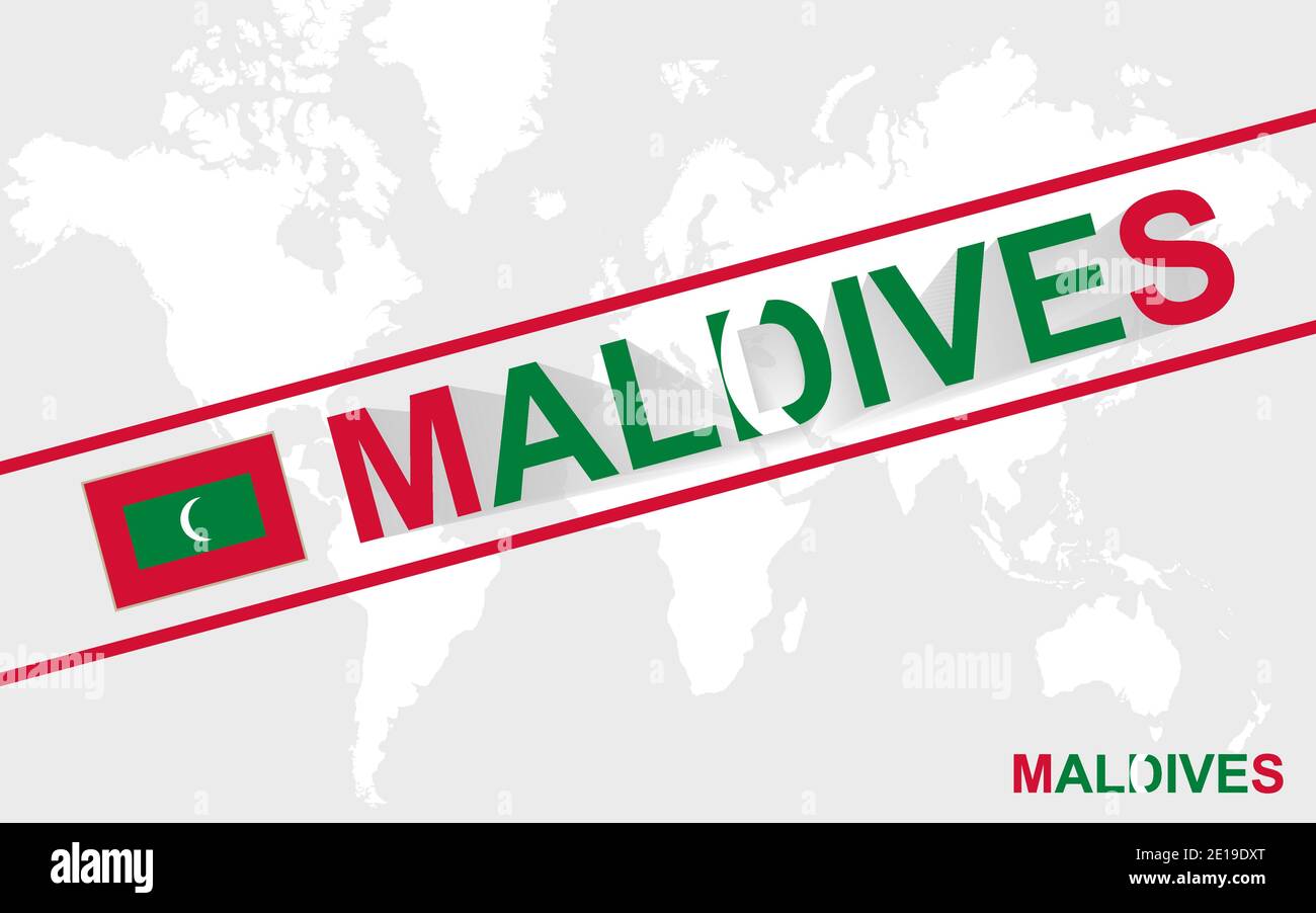 Maldives map flag and text illustration, on world map Stock Vector ...