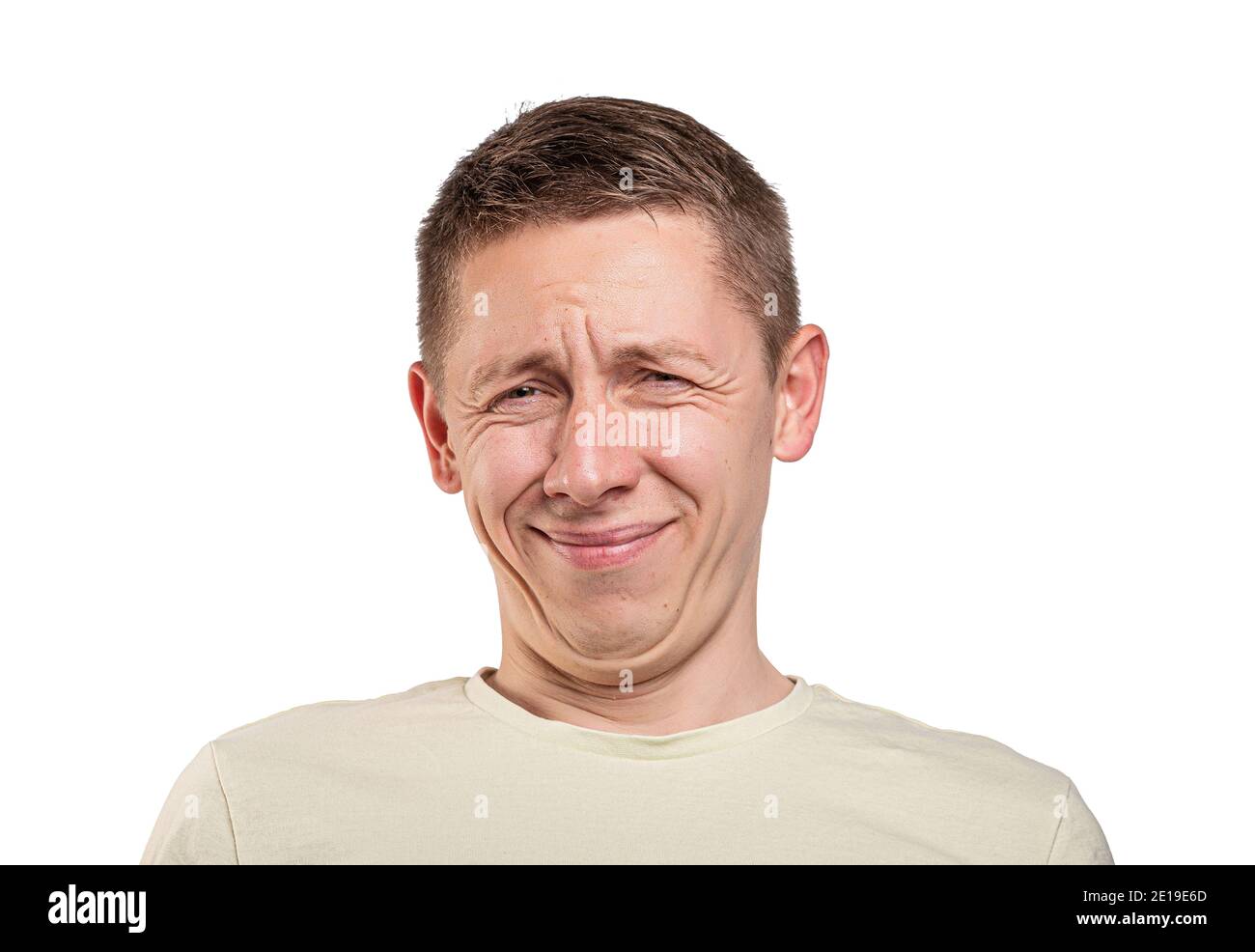 Funny young guy portrait isolated on a white background Stock Photo - Alamy