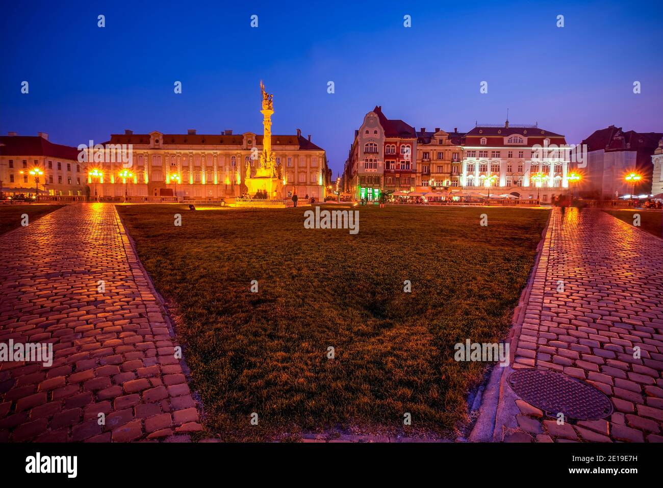 Union Square and the Holy Trinity statue seen at a dramatic sunset ...
