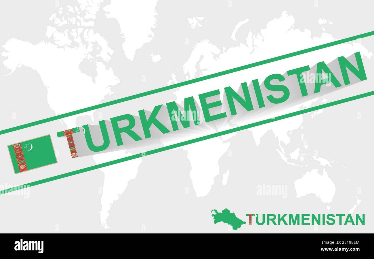 Turkmenistan map flag and text illustration, on world map Stock Vector ...