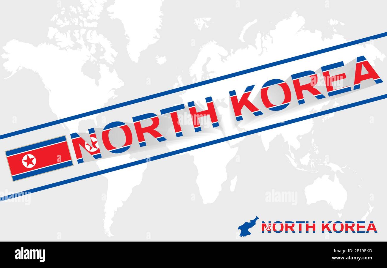 North Korea map flag and text illustration, on world map Stock Vector ...
