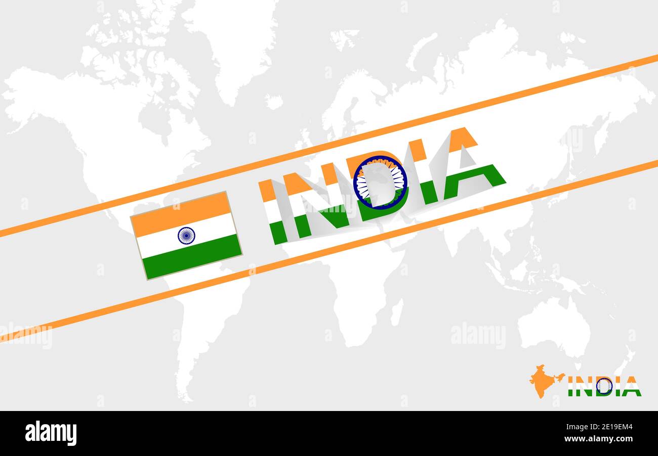 India map flag and text illustration, on world map Stock Vector Image ...