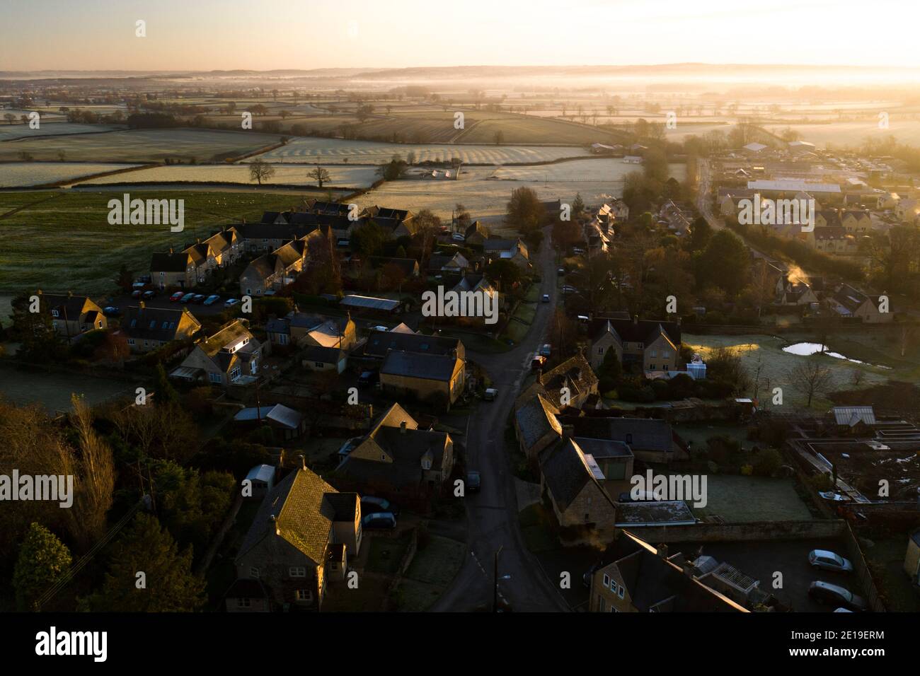 Aerial drone photo of a Cotswold Village, a rural scene in English ...