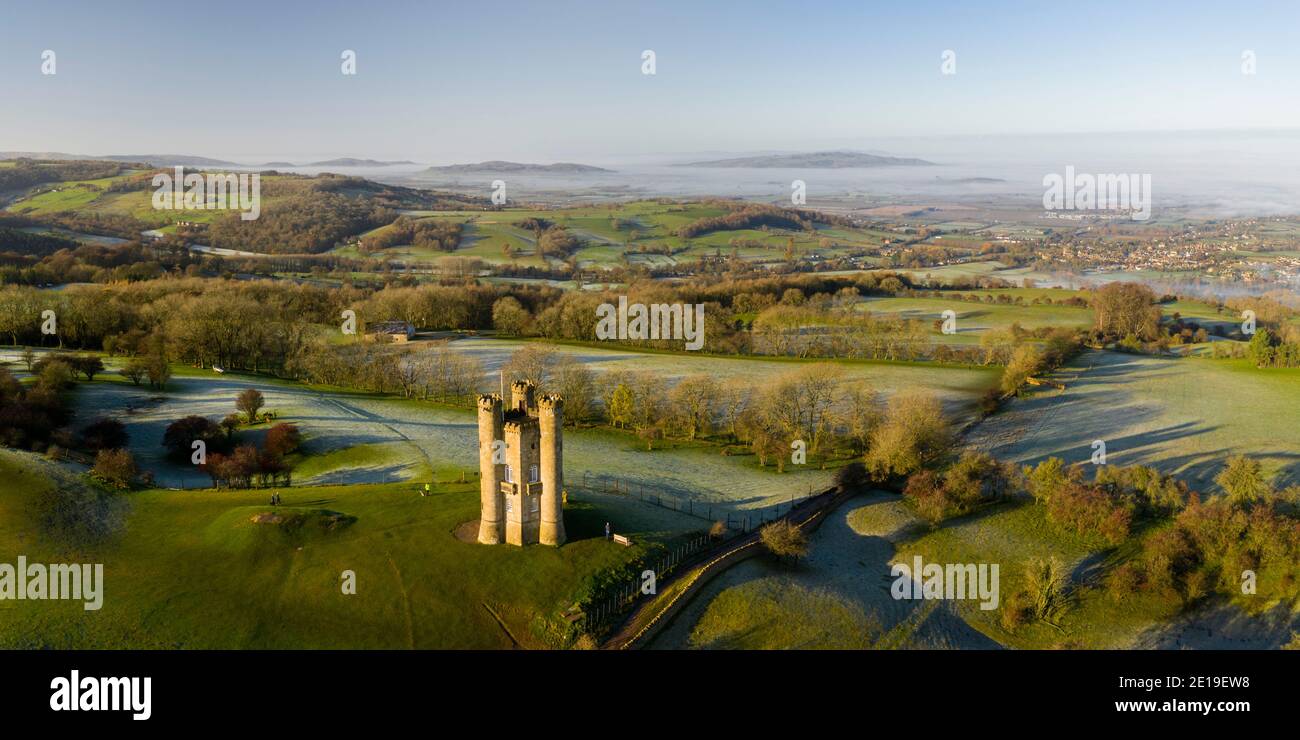Aerial drone photo of Broadway Tower, a famous iconic tourist ...