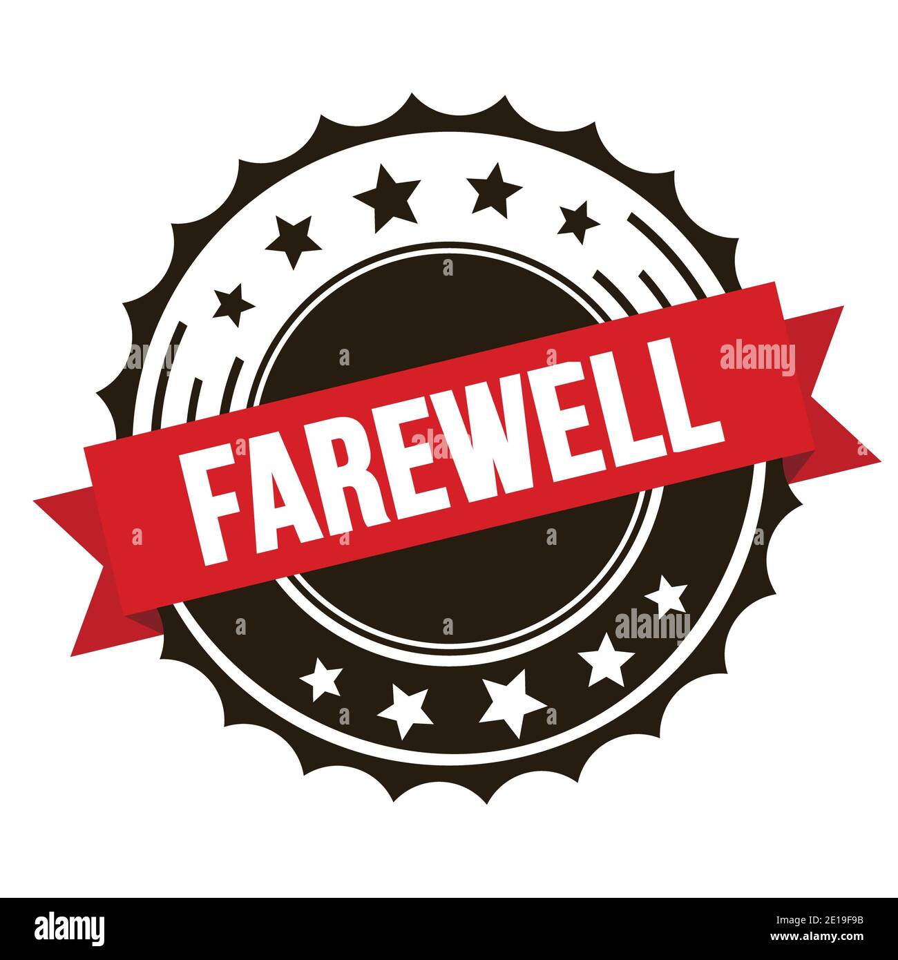 FAREWELL text on red brown ribbon badge stamp Stock Photo - Alamy