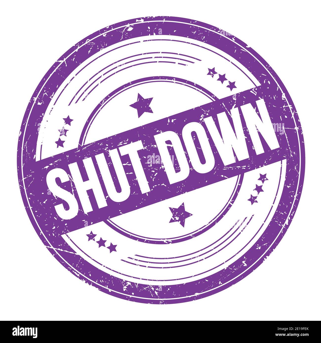 SHUT DOWN text on violet indigo round grungy texture stamp Stock Photo ...