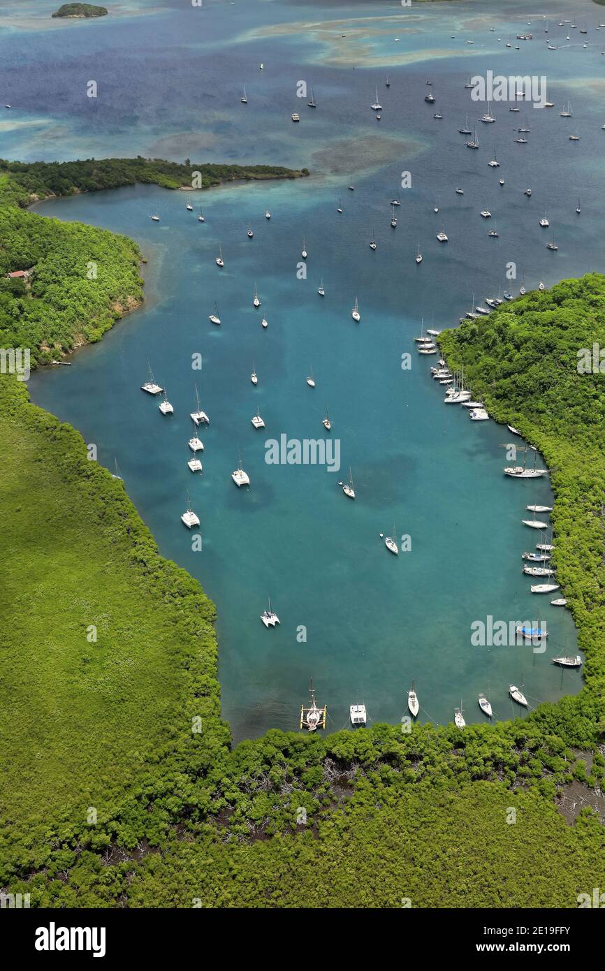 Martinique, Le Marin: aerial view of the Bay of Cul-de-sac Sailboats ...