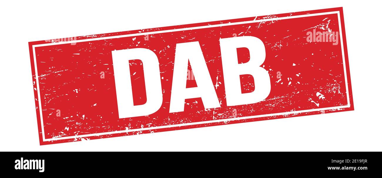DAB text on red grungy rectangle stamp sign Stock Photo - Alamy