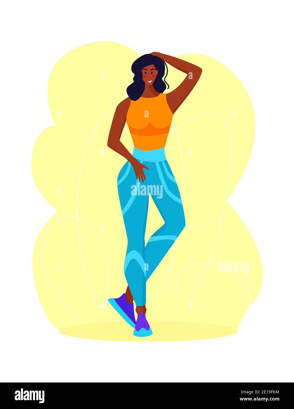 A young african american obese woman doing exercise. A girl working in ...