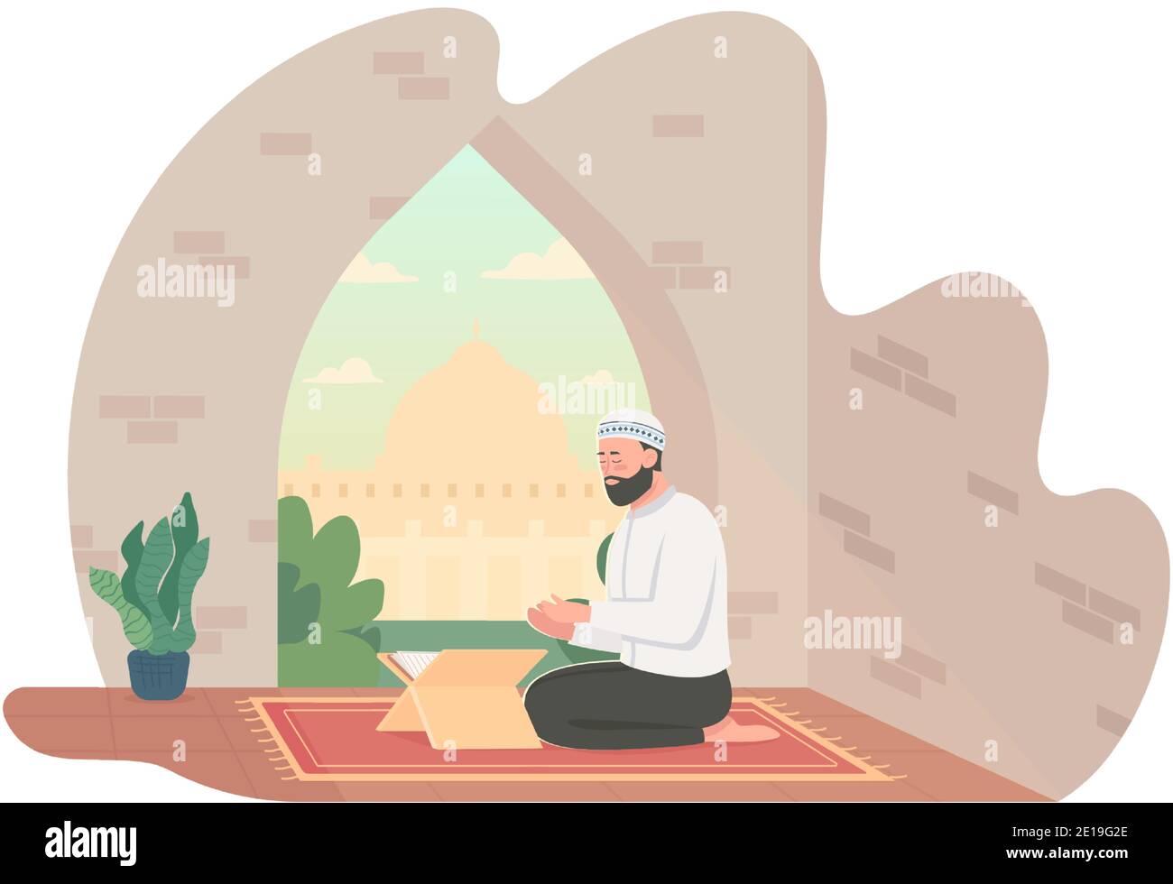 Praying with quran 2D vector web banner, poster Stock Vector Image ...