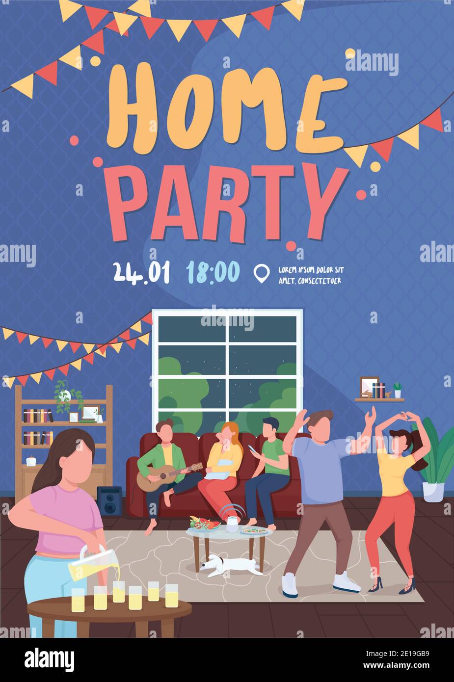 Home party poster flat vector template Stock Vector Image & Art - Alamy