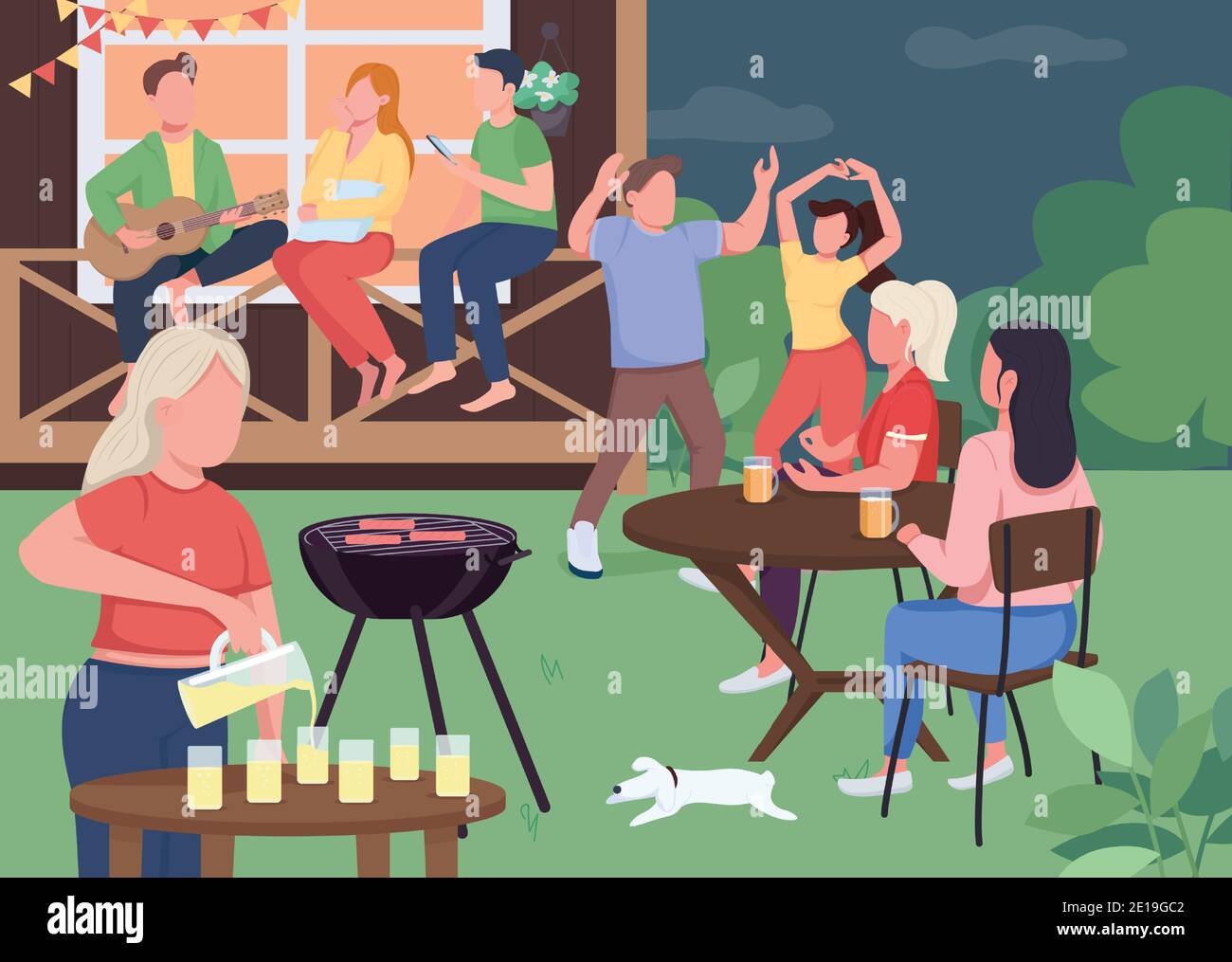 Outdoor party with friends flat color vector illustration Stock Vector ...