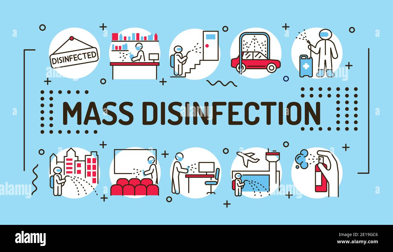 Mass disinfection word lettering typography. Infographics with linear ...